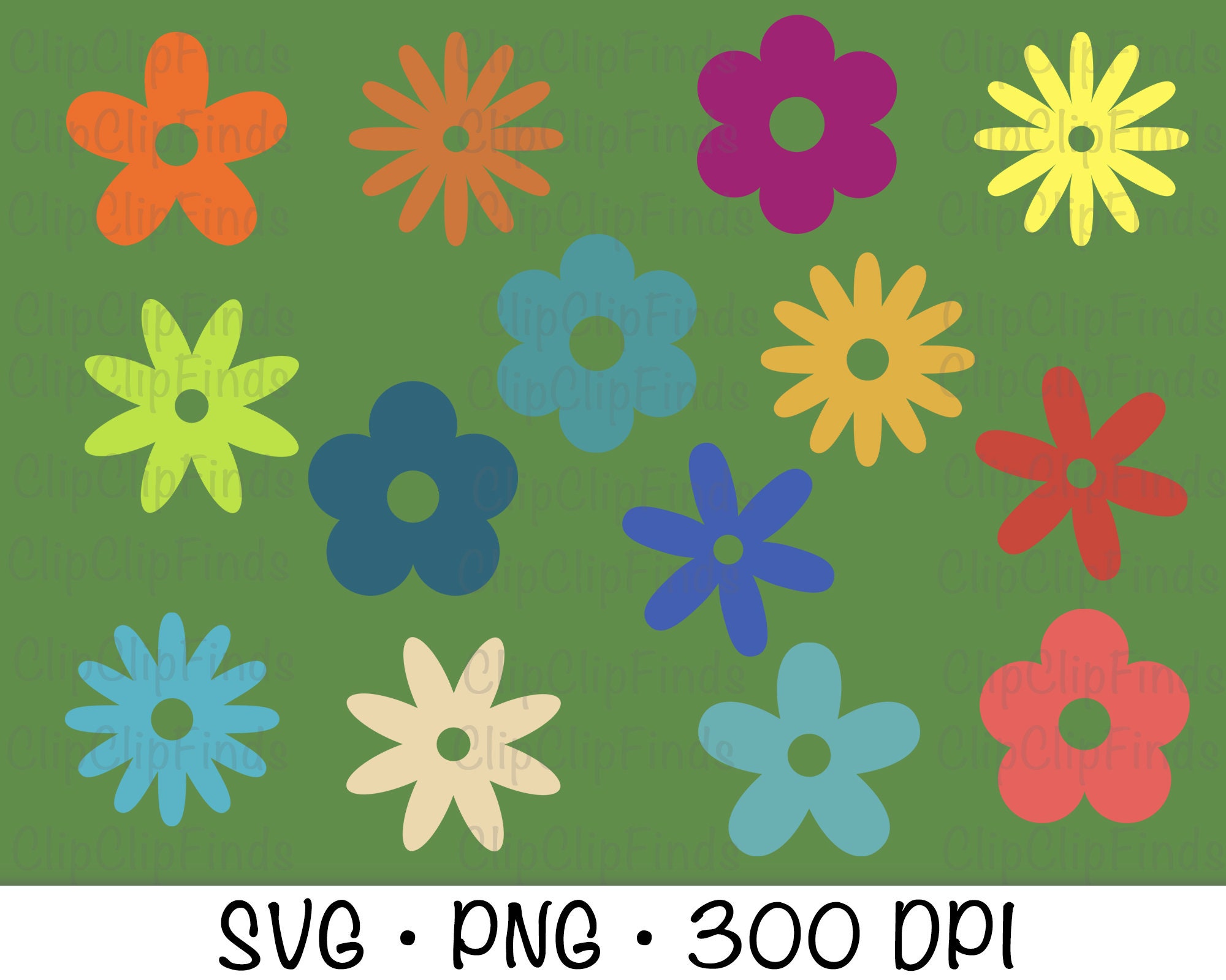 Retro Flowers Groovy Hippie Daisy Flower Bundle SVG PNG - Etsy