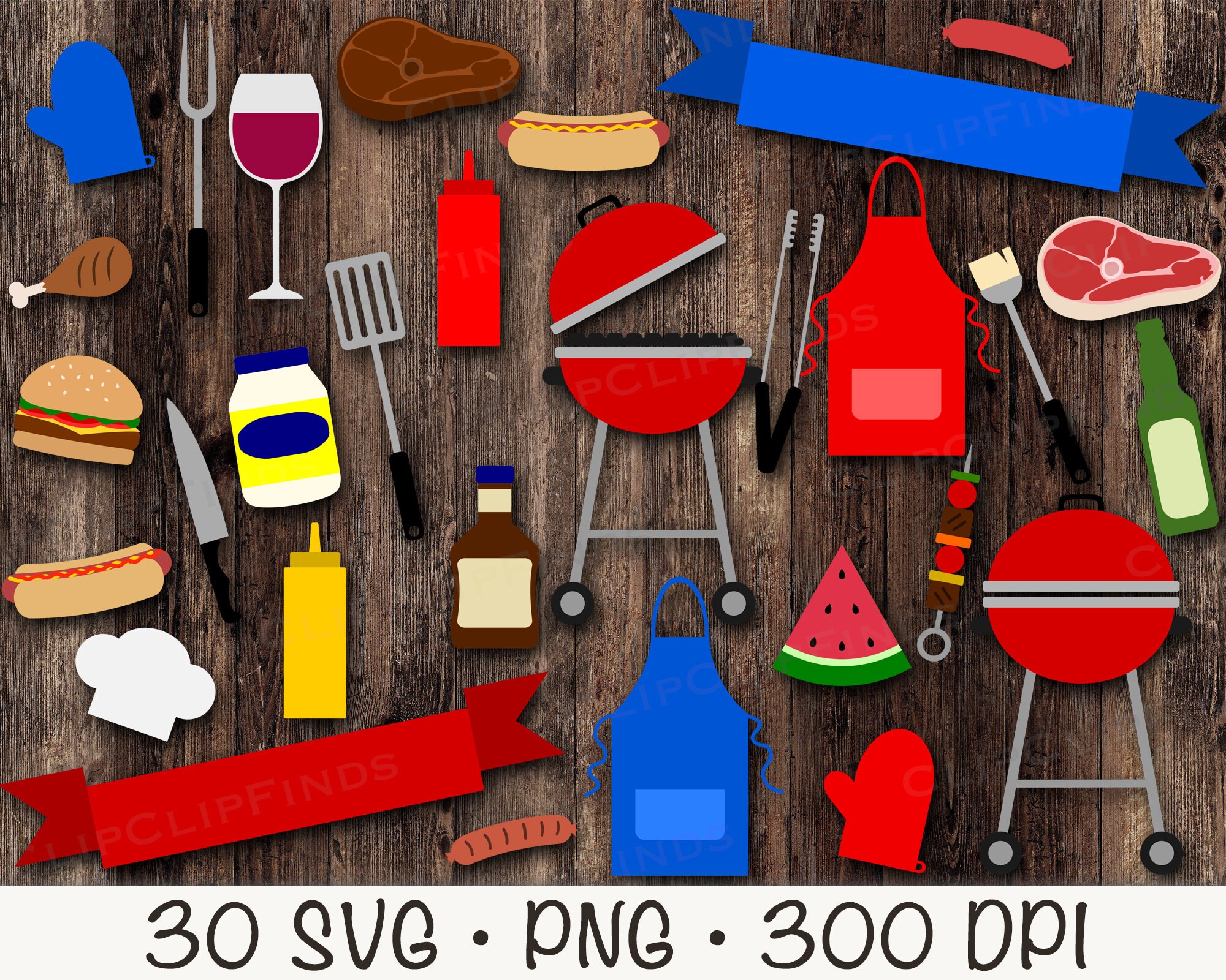 BBQ Clipart Bundle: Summer Cookout Graphics (SVG, PNG, Digital Download ...