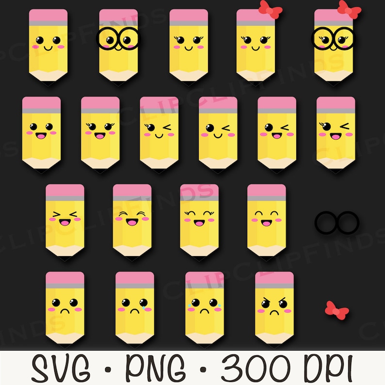 Kawaii Pencil SVG, Cute Pencil PNG, Cute Face Pencil Clipart, School ...
