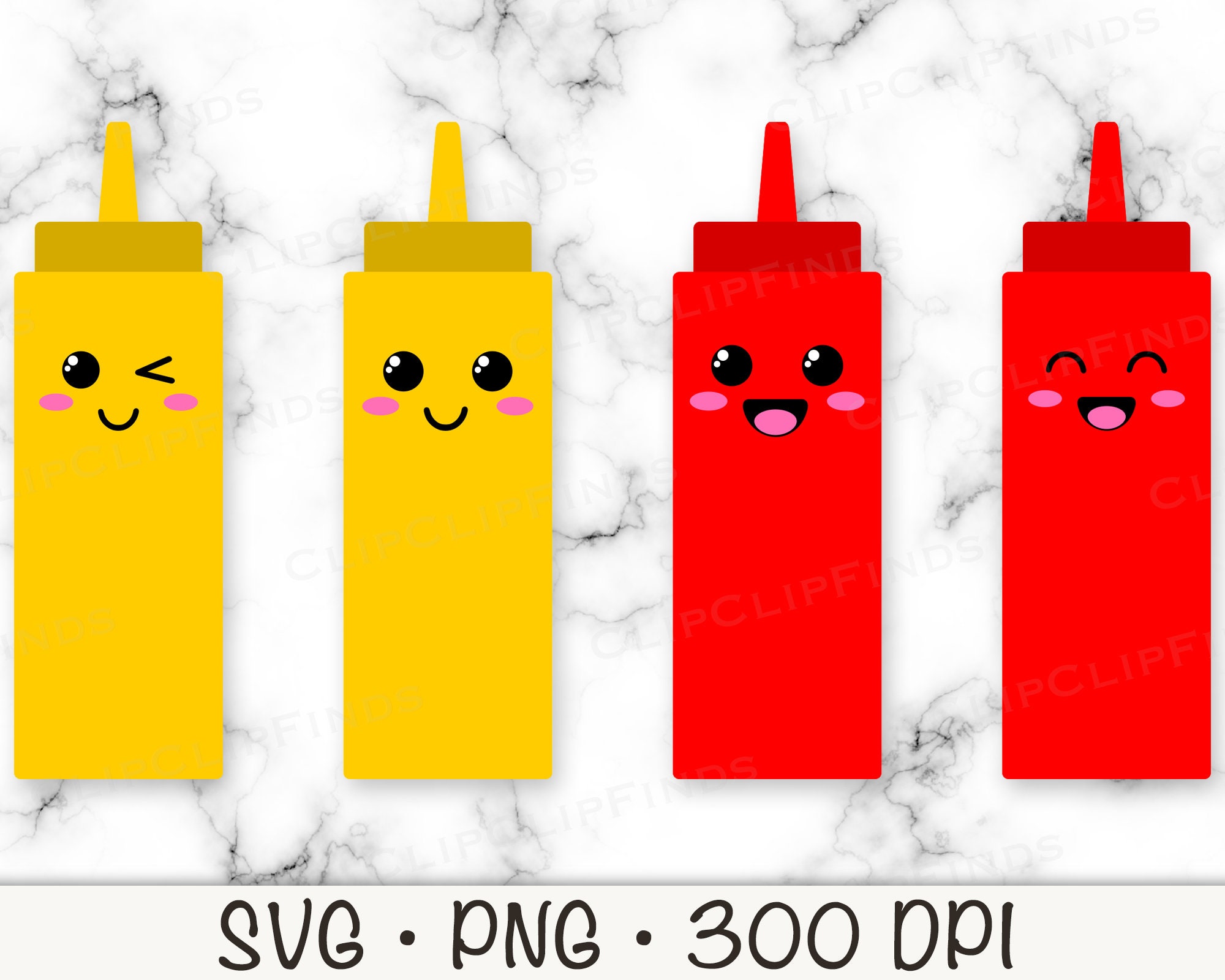 Kawaii Ketchup and Mustard Cute Face Ketchup and Mustard - Etsy