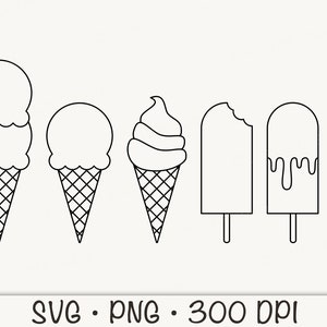 Ice Cream Doodle Outline Bundle, Double Scoop, Popsicle, SVG Vector Cut ...