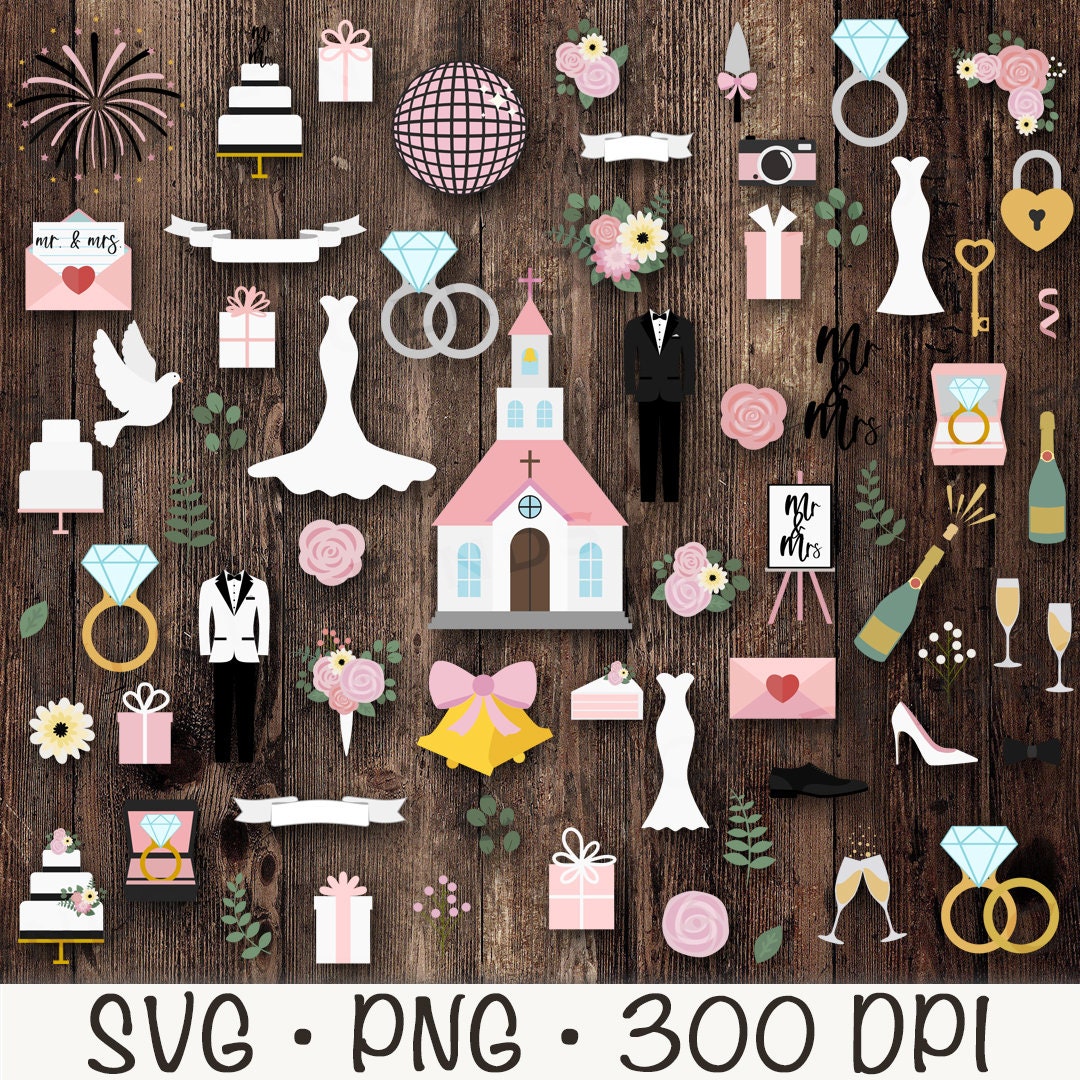 Wedding Clipart, Wedding SVG, Bridal Dress, Wedding Band, Wedding Cake ...