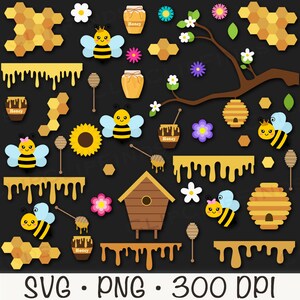 Busy Bees Clipart, Bees SVG, Honey Bees PNG, Bee Hive, Bee House, Honey ...