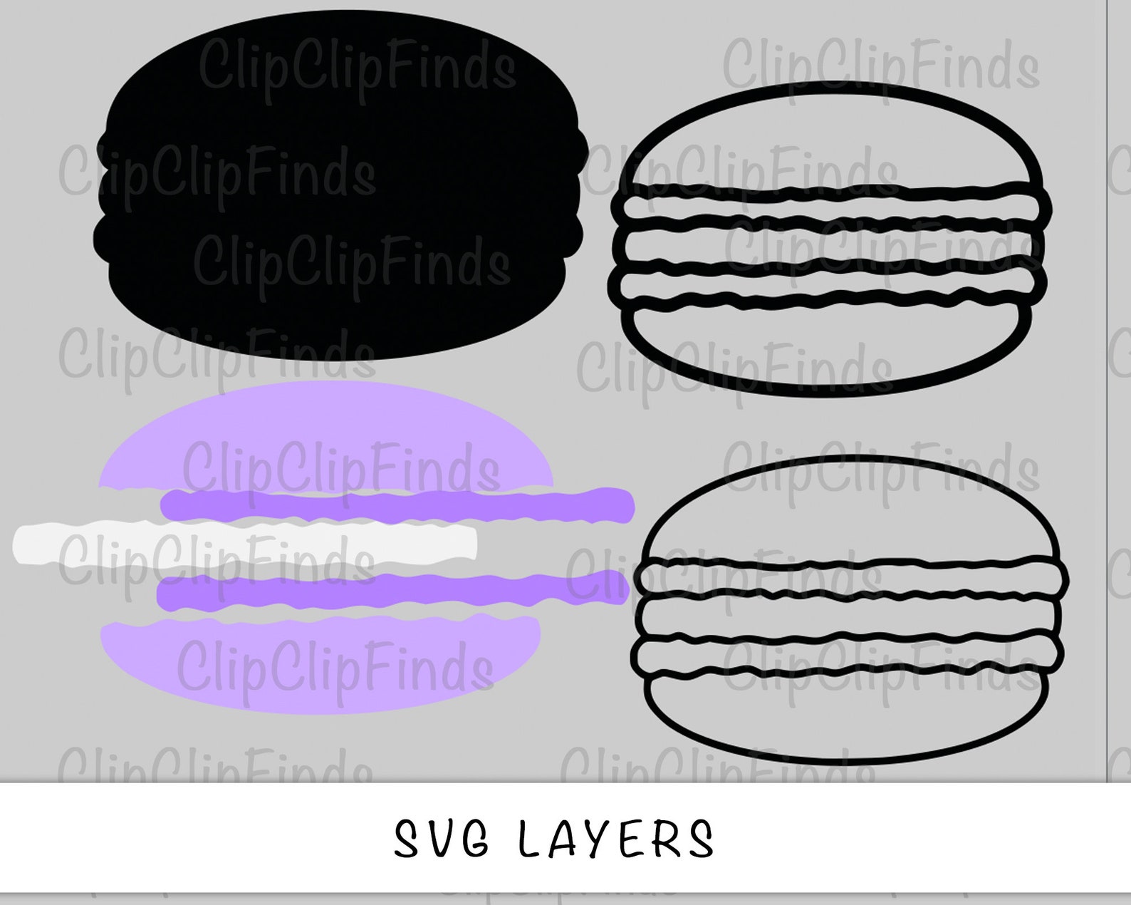 French Macaron Black Outline Cookies SVG Vector Cut File and | Etsy