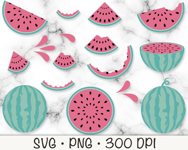 Watermelon Clipart: Juicy Slices & Seeds, Pink PNG SVG (digital ...