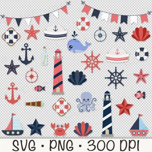 Nautical Clipart Bundle Pack, Nautical SVG, Light House, Boat, Starfish ...