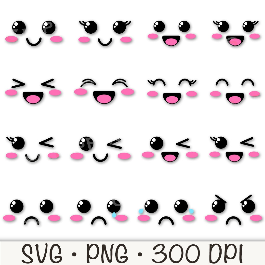 Kawaii Faces SVG, Cute Faces SVG, Cute Kawaii Faces Clipart, Kawaii PNG ...