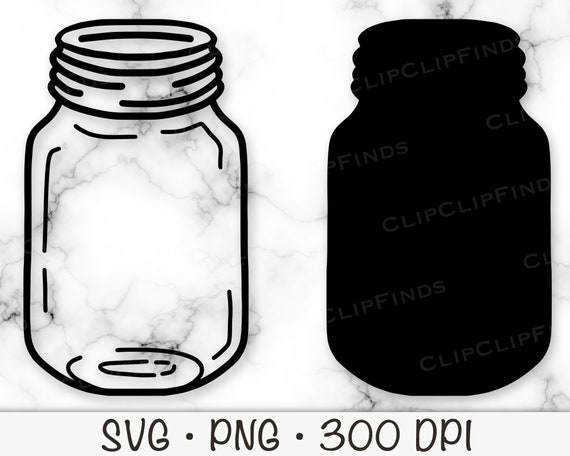 Mason Glass Jars Black and White Drawing SVG PNG Clip Art Set ...
