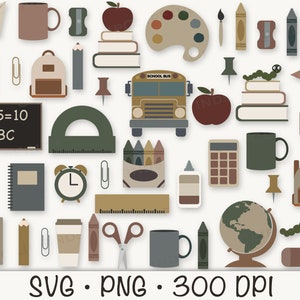 School SVG Bundle, Back to School Clip Art, Neutral Colors, School ...