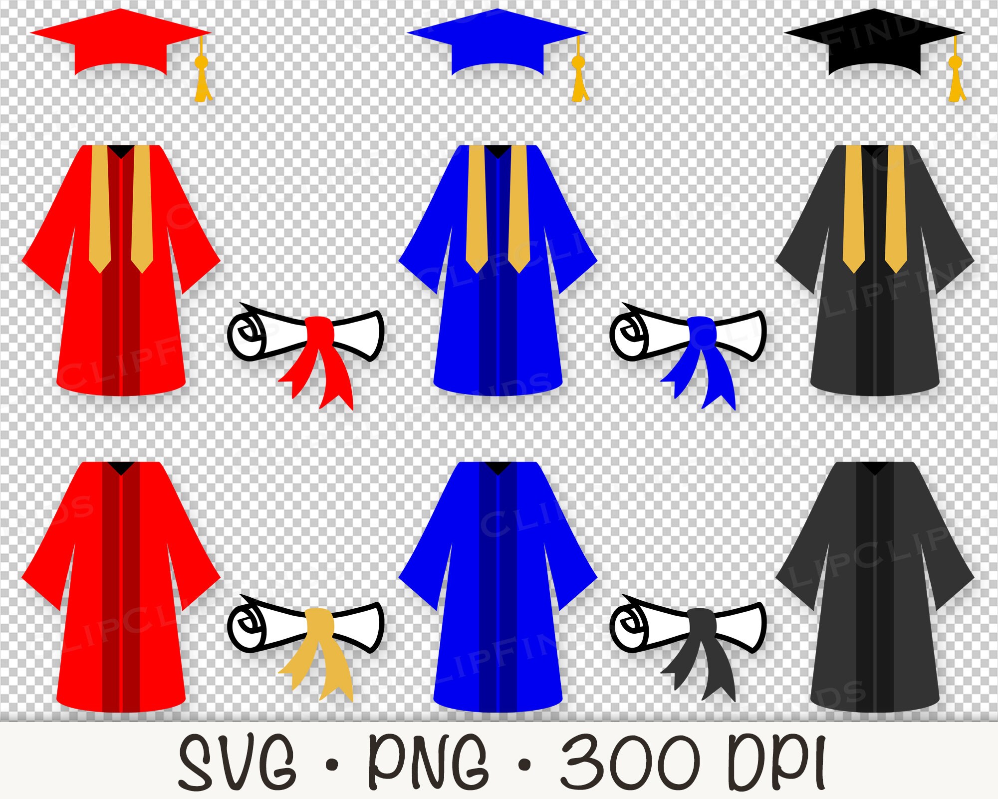 Graduation Cap Gown Certificate Diploma Red Blue Black - Etsy UK