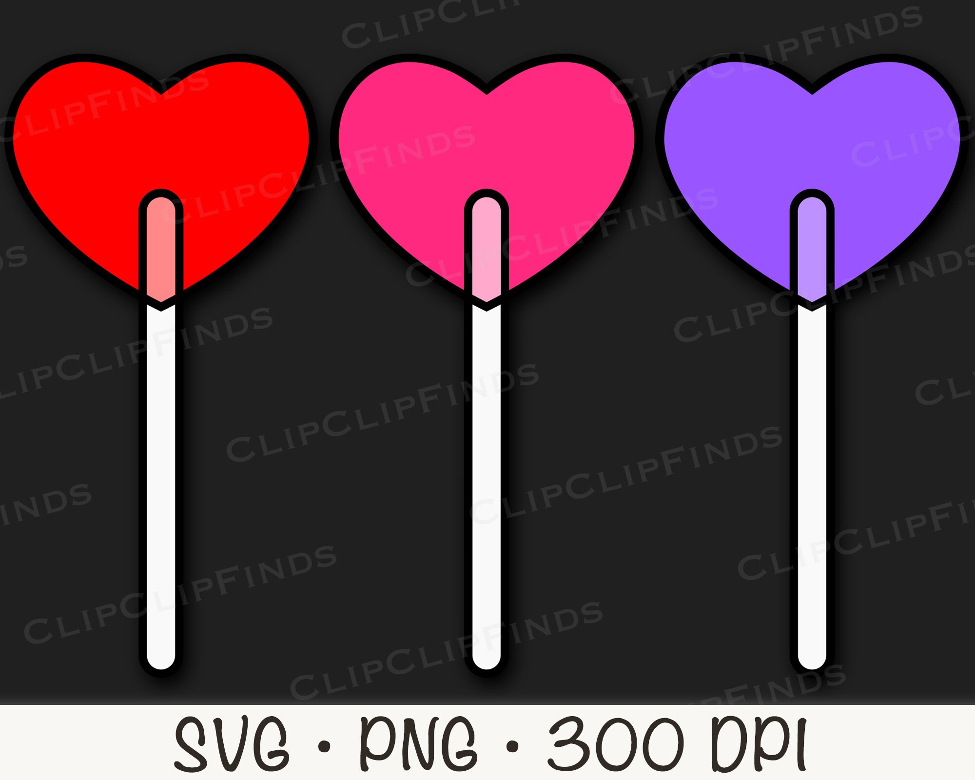 Valentine's Day Lollipop Heart Lollipops SVG PNG - Etsy