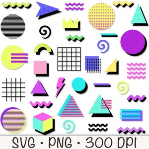 90's SVG, Retro Shapes PNG, Memphis Shapes Clipart, Nineties Elements ...