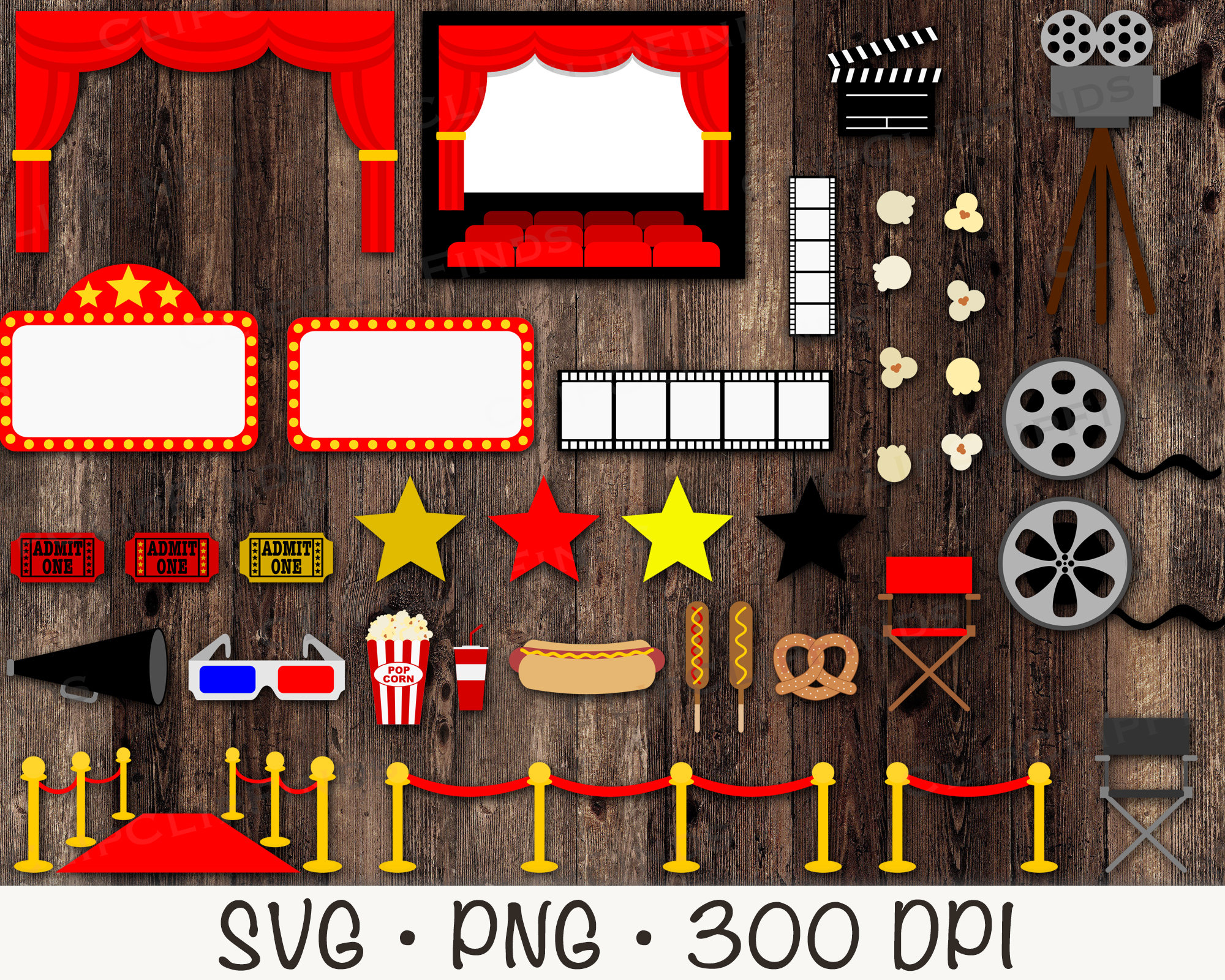 Movie Clipart: Cinema Graphics, Movie Night SVG PNG (digital Download ...