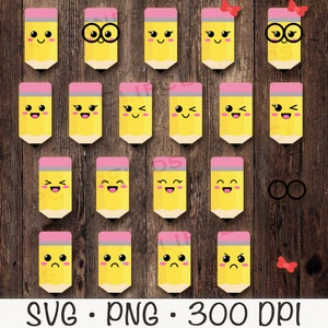 Kawaii Pencil SVG, Cute Pencil PNG, Cute Face Pencil Clipart, School ...