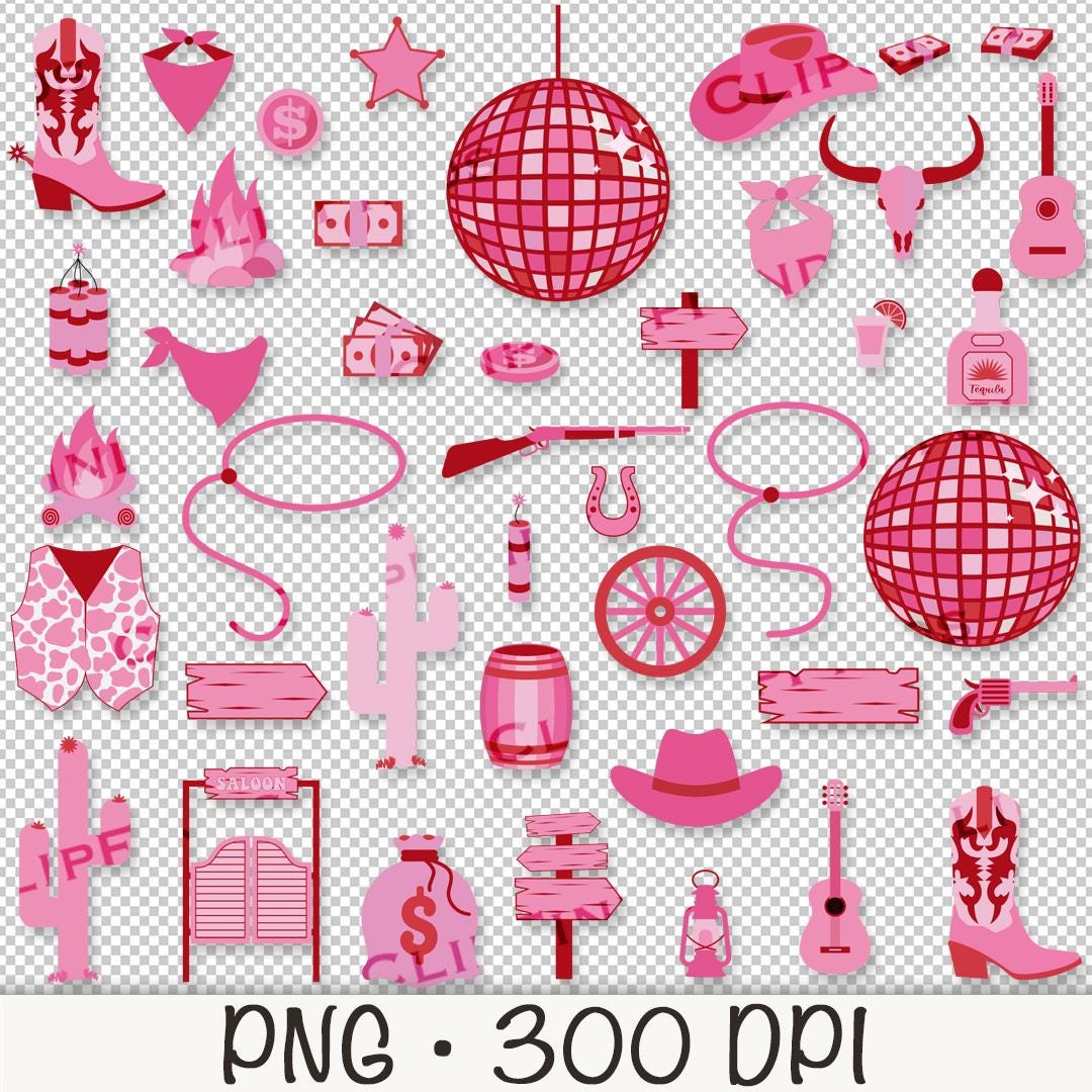 Pink Cowgirl Clipart, Western Clipart, Rodeo PNG, Disco Ball, Cowgirl ...