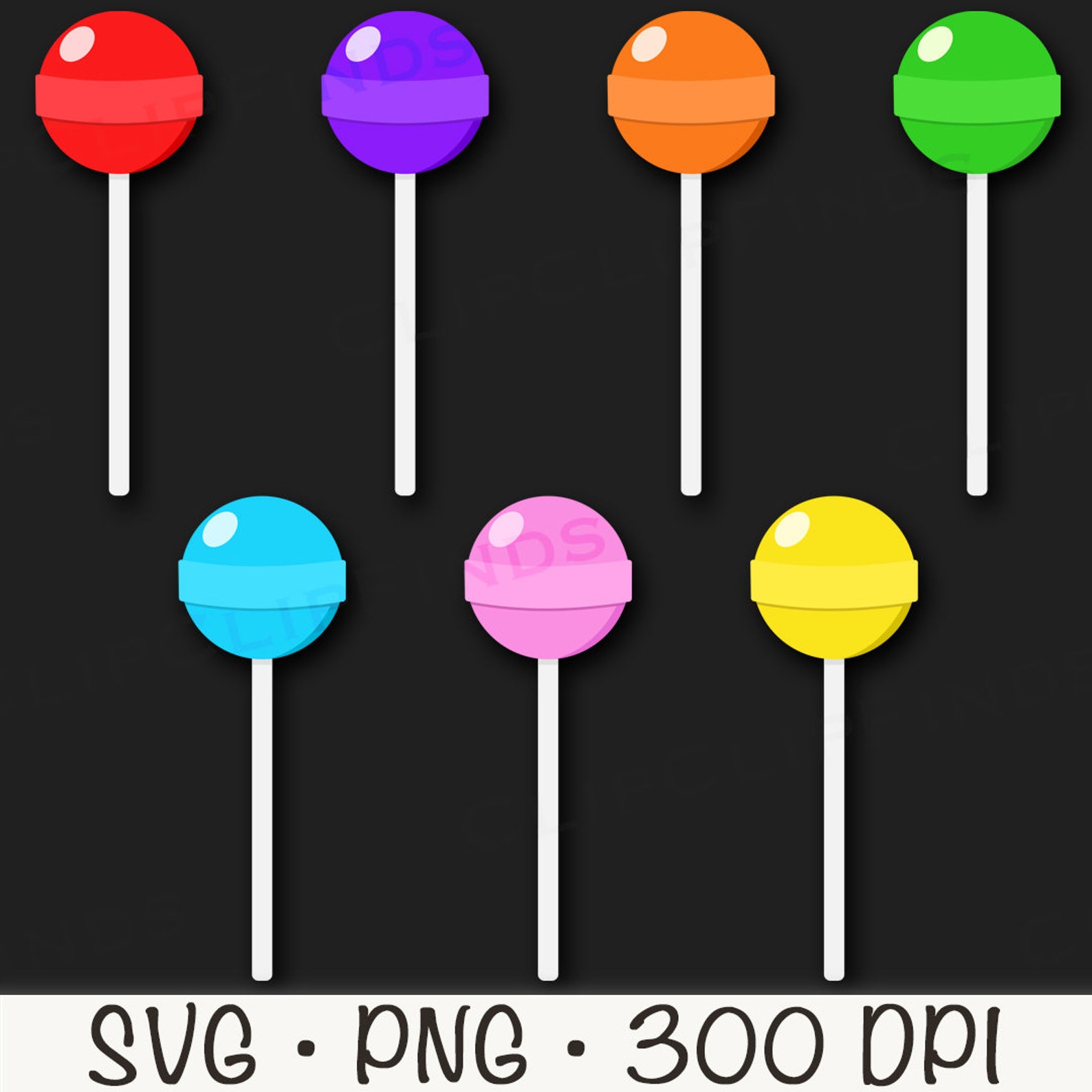 Lollipop SVG Bundle Pack, Lollipop PNG Clip Art, Assorted Colors ...