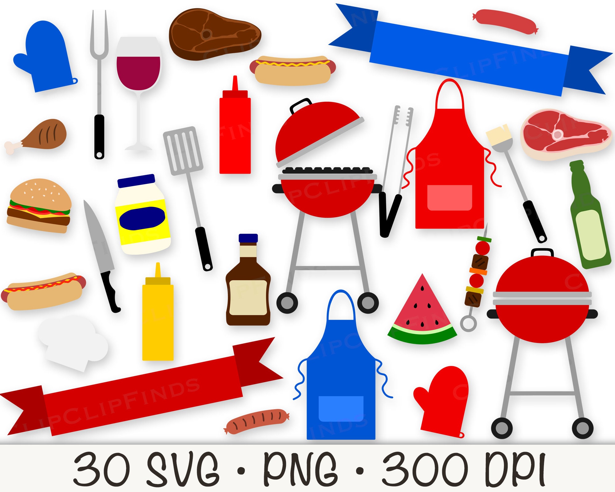 BBQ Clipart Bundle: Summer Cookout Graphics (SVG, PNG, Digital Download ...