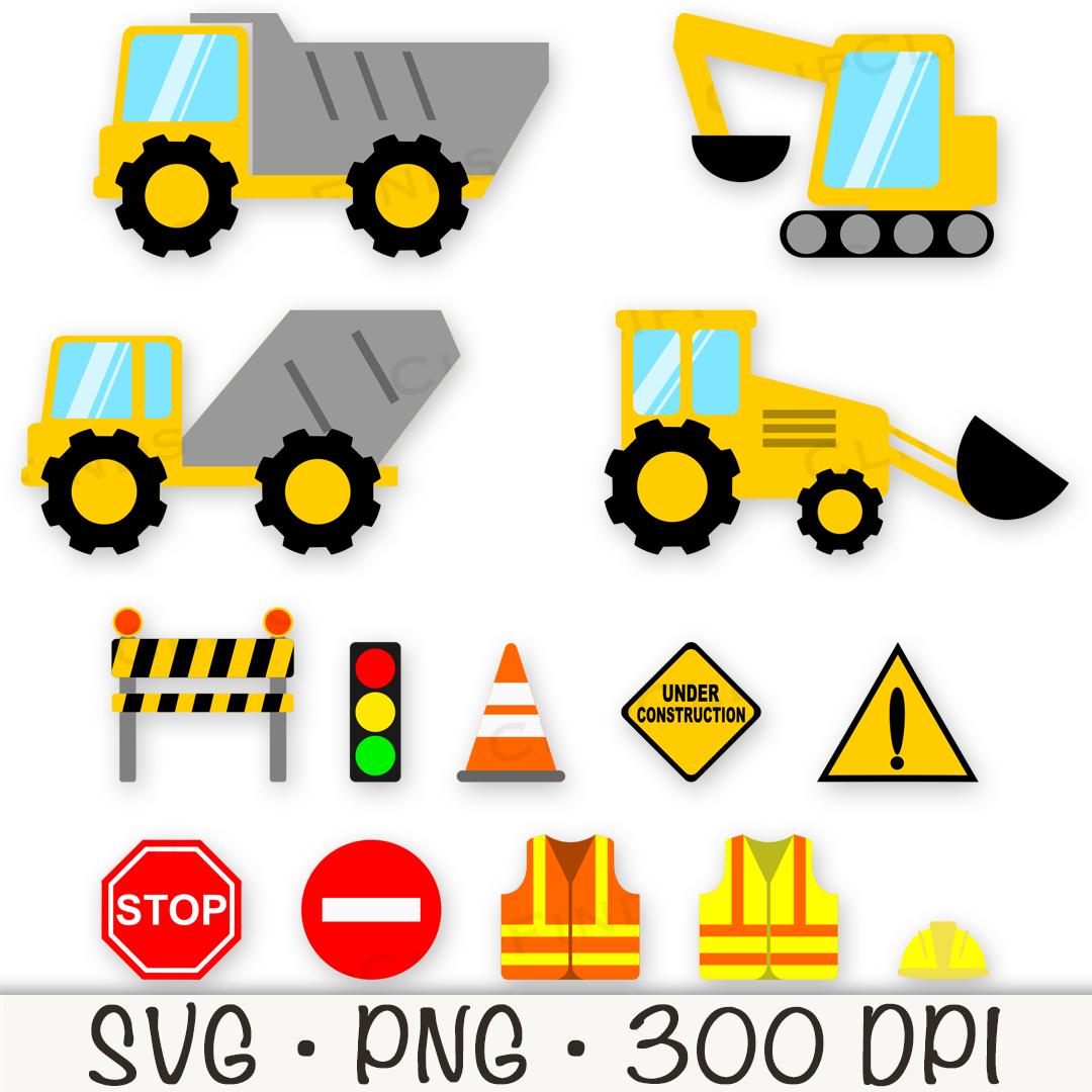 Construction Trucks Clipart: Dump Truck, Excavator, PNG, SVG (digital ...