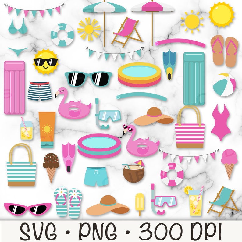 Pool Party Clipart, Pool PNG, Pool SVG, Summer, Flamingo, Floaties ...