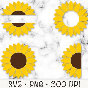 Sunflower Split Monogram SVG, Sunflower PNG Clip Art, Sunflower Frame ...