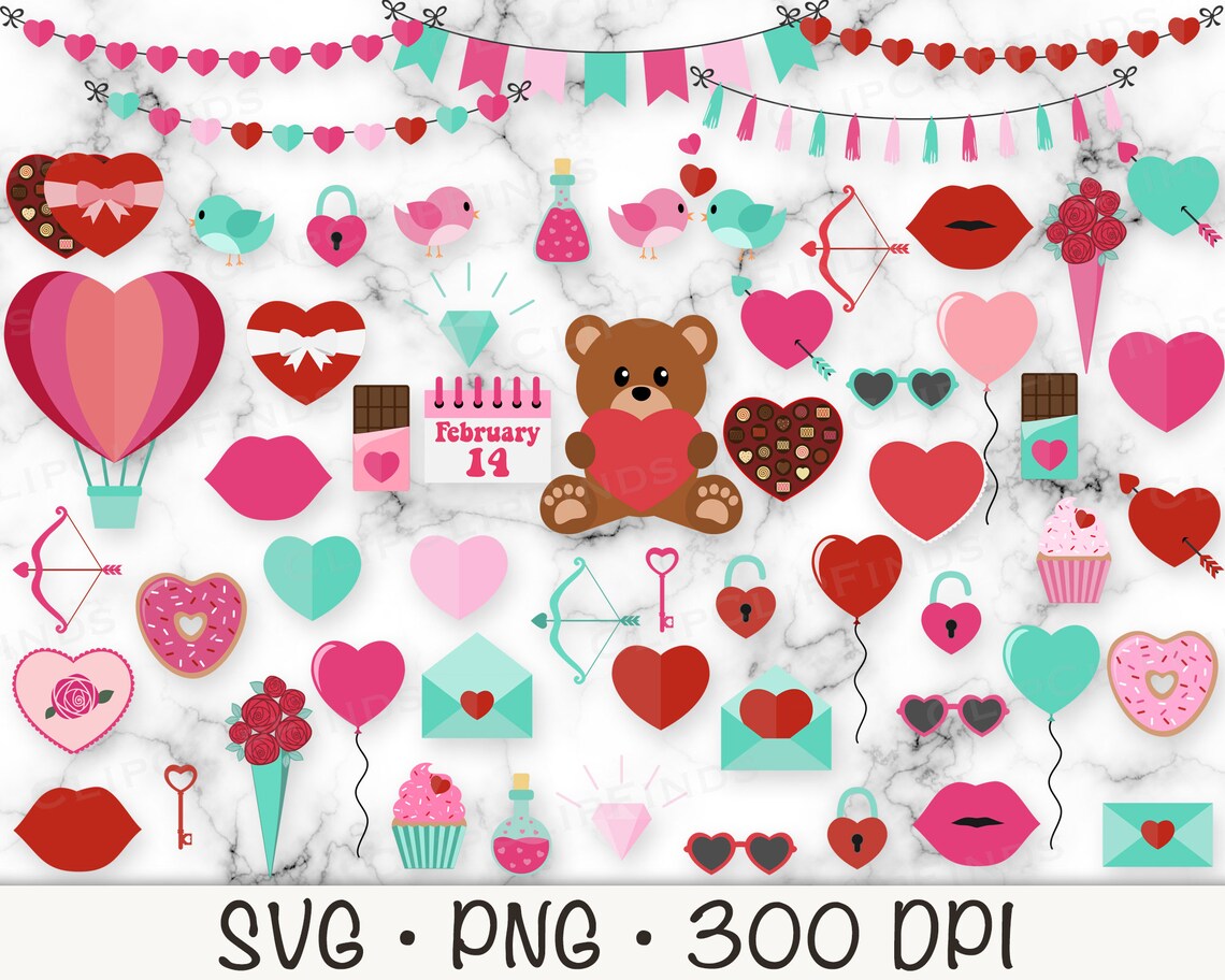 Valentine's Day Clipart Bunting Garland Teddy Bear - Etsy