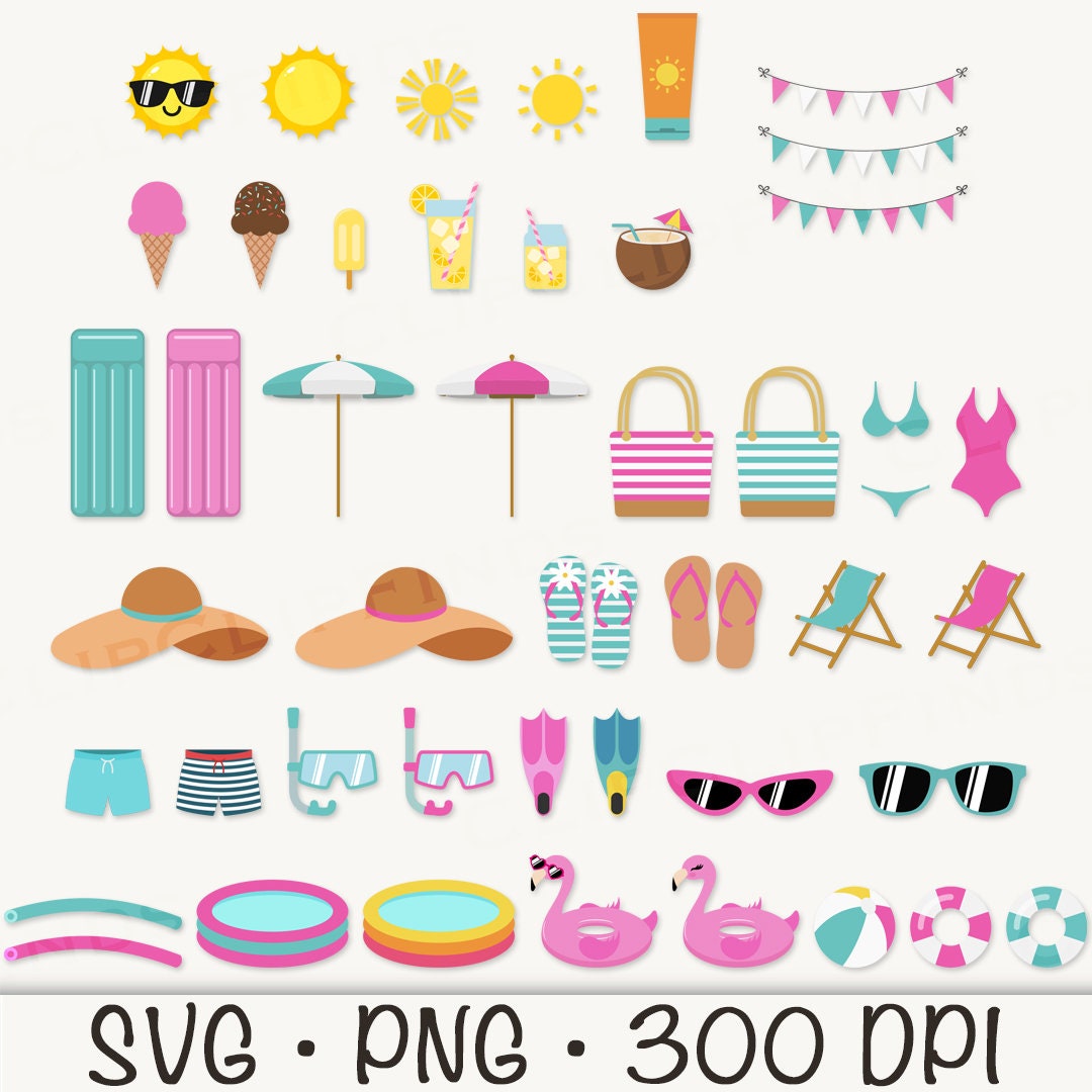 Pool Party Clipart, Pool PNG, Pool SVG, Summer, Flamingo, Floaties ...