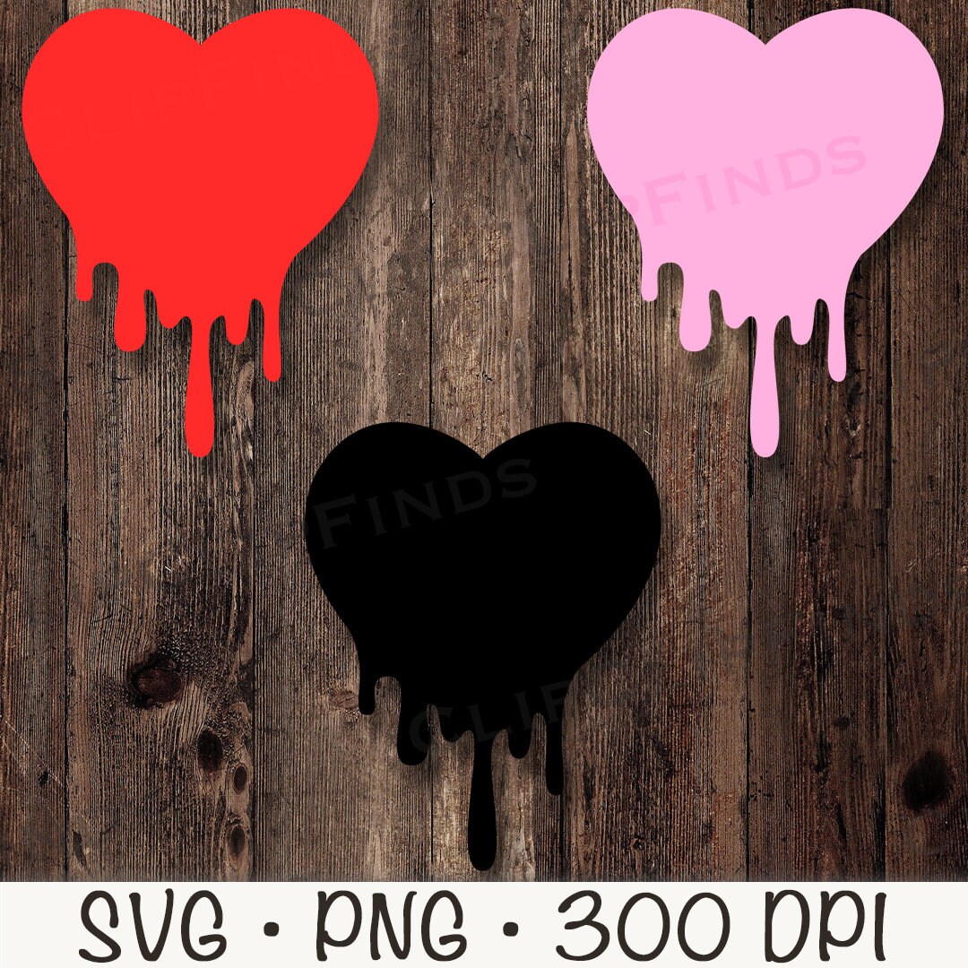 Dripping Heart SVG, Bundle Pack, Dripping Heart PNG, Red, Pink, Black ...