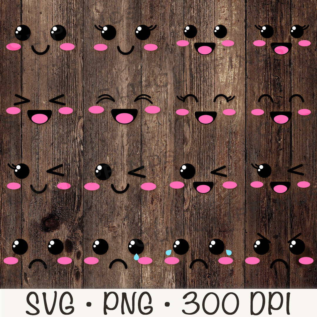 Kawaii Faces SVG, Cute Faces SVG, Cute Kawaii Faces Clipart, Kawaii PNG ...