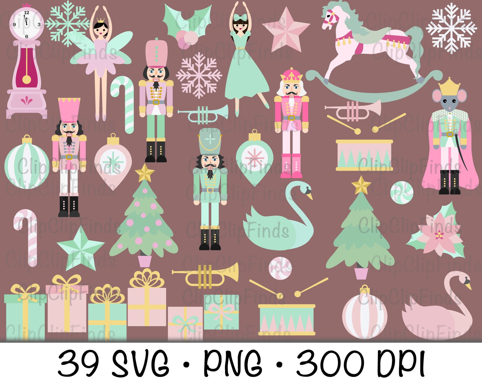 Nutcracker Clipart Bundle Pink and Mint Green SVG PNG - Etsy