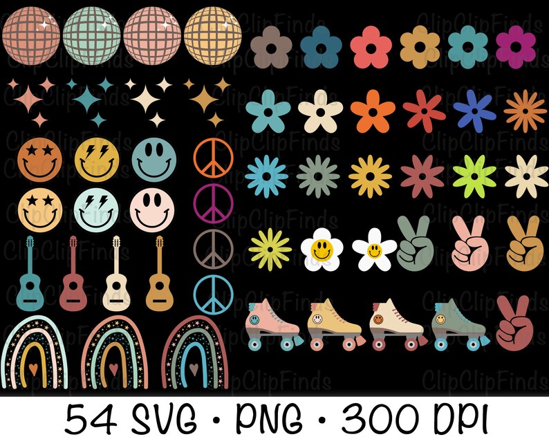 Groovy Hippie Bundle SVG PNG Clip Art Instant Digital - Etsy