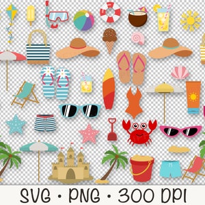 Summer Beach Clipart SVG, Cute Beach Clipart Bundle Pack, Kite ...
