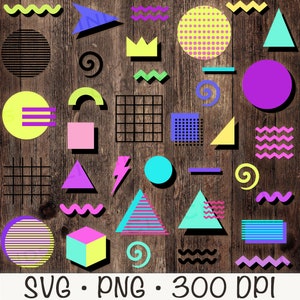90's SVG, Retro Shapes PNG, Memphis Shapes Clipart, Nineties Elements ...