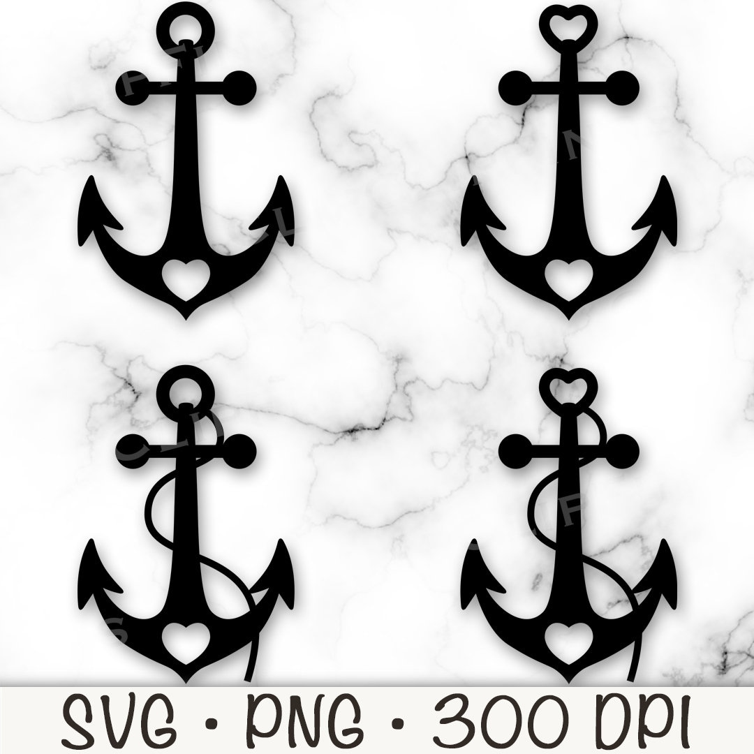 Heart Anchor SVG, Anchor PNG, Anchor Silhouette Shape, Anchor With Rope ...