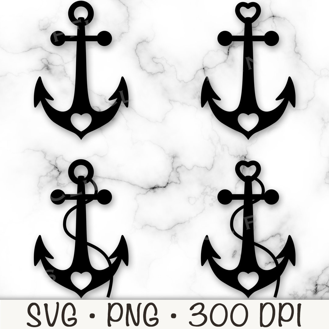 Heart Anchor SVG, Anchor PNG, Anchor Silhouette Shape, Anchor With Rope ...