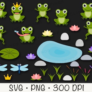 Frog SVG, Frogs Clipart, Cute Frogs, Frogs PNG, Cute Frog Bundle, Pond ...