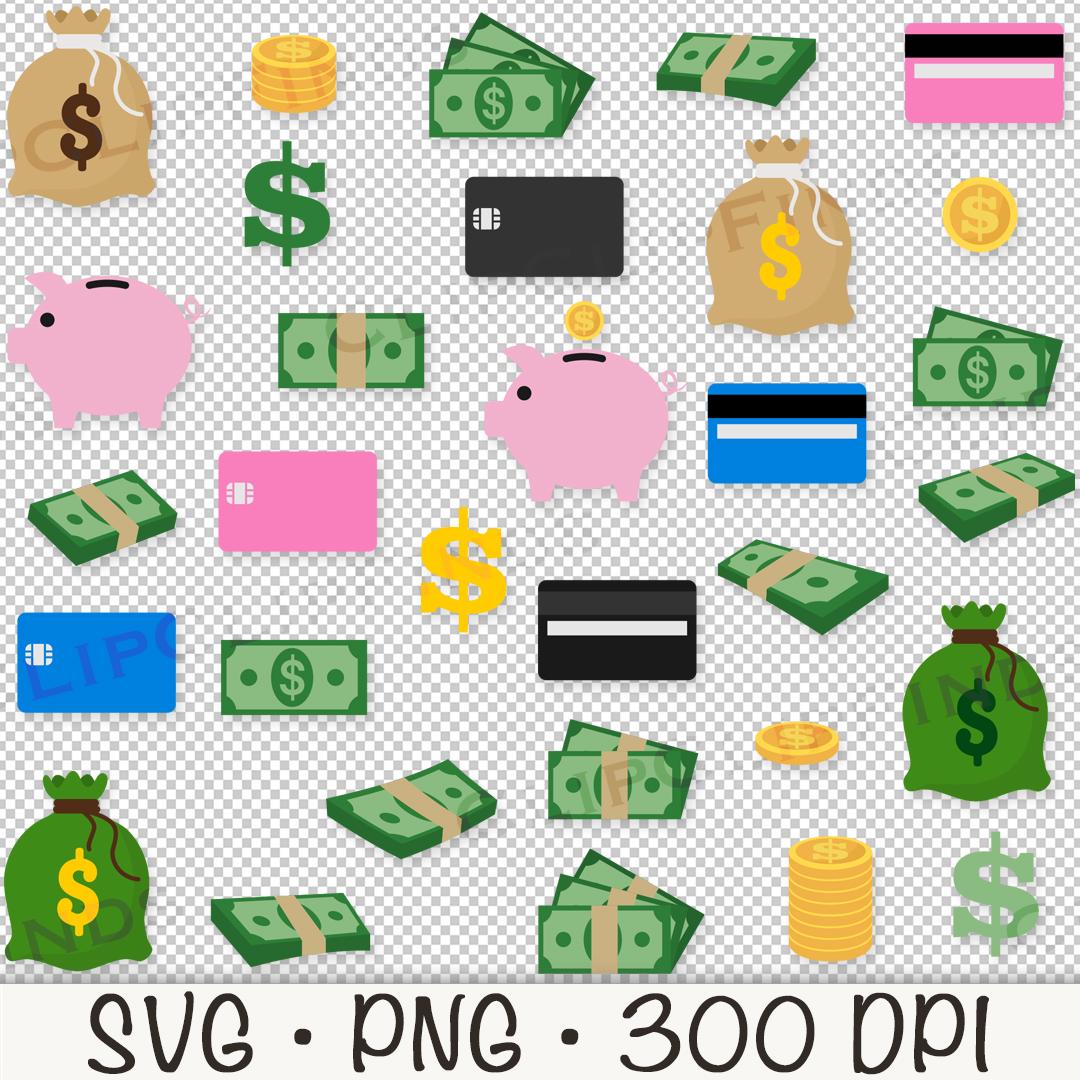 Money Clipart, Piggy Bank, Credit Card, Dollar, Bill Paper Stack, Coin ...