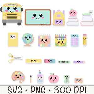 Cute School Supplies Clipart, Pastel Kawaii School Classroom PNG ...