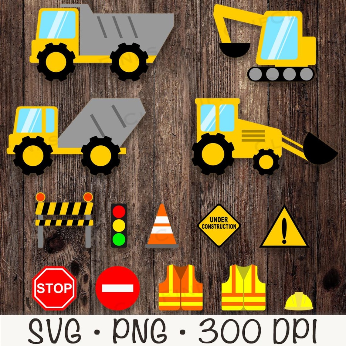 Construction Trucks Clipart: Dump Truck, Excavator, PNG, SVG (digital ...