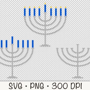 Menorah Clipart: Silver & Blue Candles (SVG, PNG) - Etsy