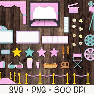 Cinema SVG, Movie Theme Bundle Clipart, Pink Carpet Awards, Pink ...