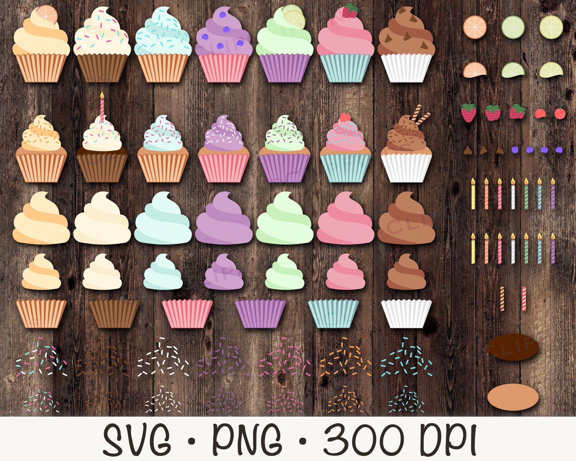 Pastel Cupcake Clipart: DIY Birthday Cupcake SVG, PNG (digital Download ...