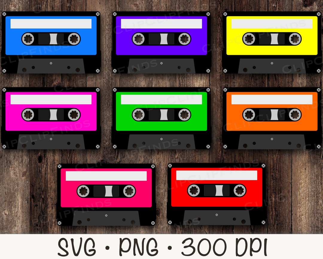 80's Retro Cassette Tapes, Neon, Colorfull, SVG, PNG, Clip Art, Instant ...