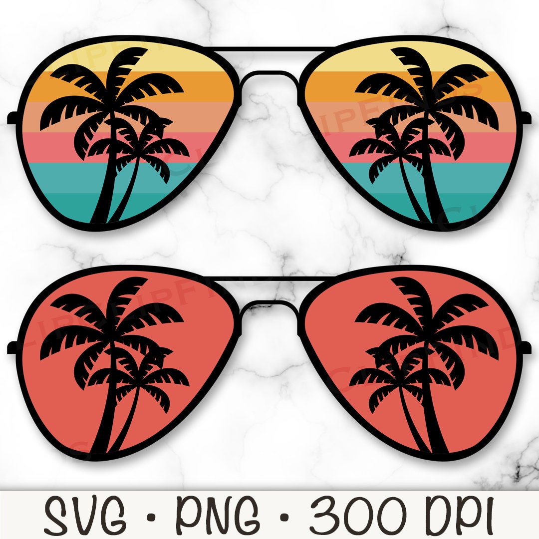 Palm Tree Sunglasses SVG, Aviators SVG, Retro Sunset PNG, Beach ...