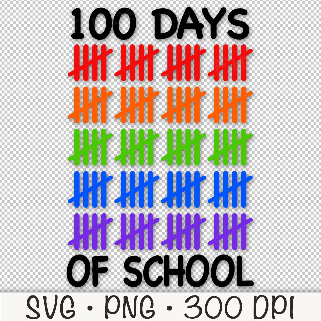 100 Days of School Tally SVG: Colorful Teacher Student Design (digital ...