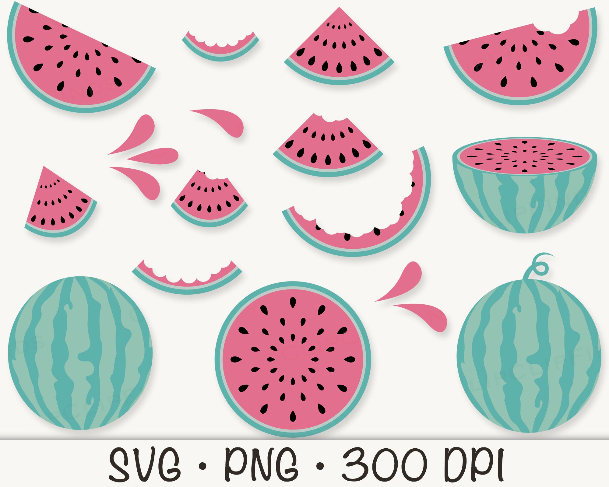 Watermelon Clipart: Juicy Slices & Seeds, Pink PNG SVG (digital ...
