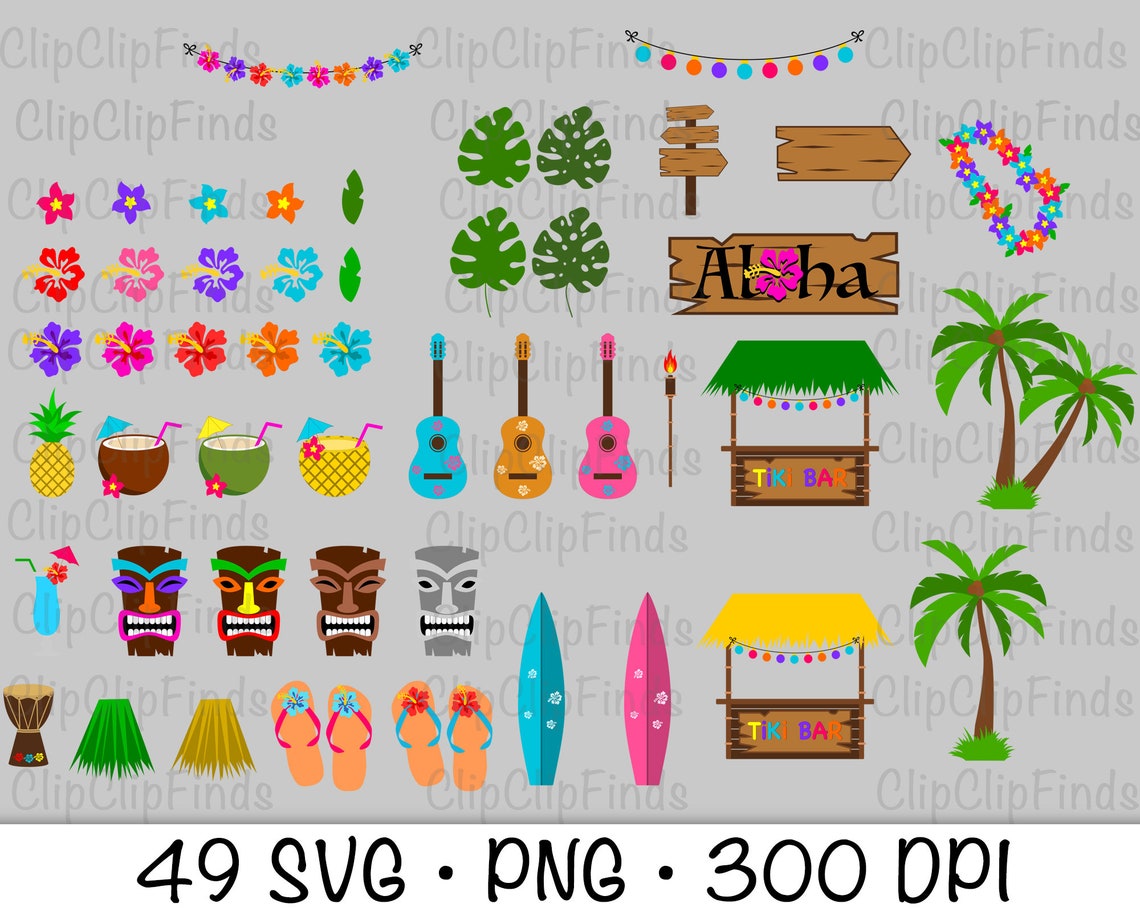 Hawaiian Clipart Luau Tiki Party Bundle Hawaii SVG PNG - Etsy