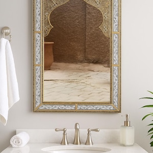 Handmade Moroccan Arched Wall Mirror – Brass & Resin Frame – Boho ...