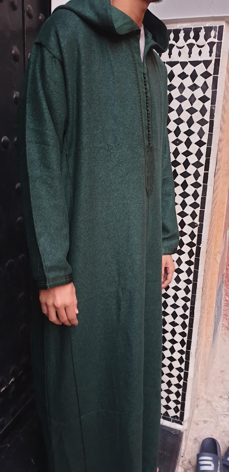 Moroccan Winter Djellaba for Men – Hooded Mlifa Wool Robe – Traditional ...