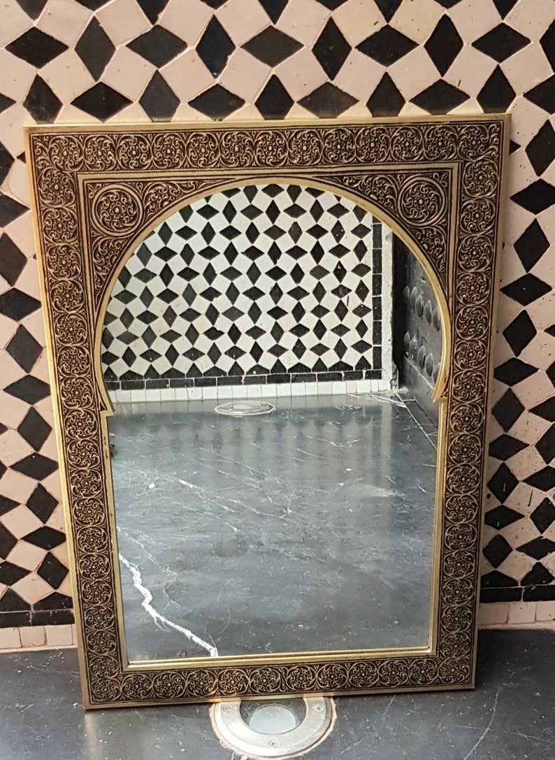 Handmade Engraved Brass Moroccan Mirror: Bohemian Wall Decor (53 Cm X ...