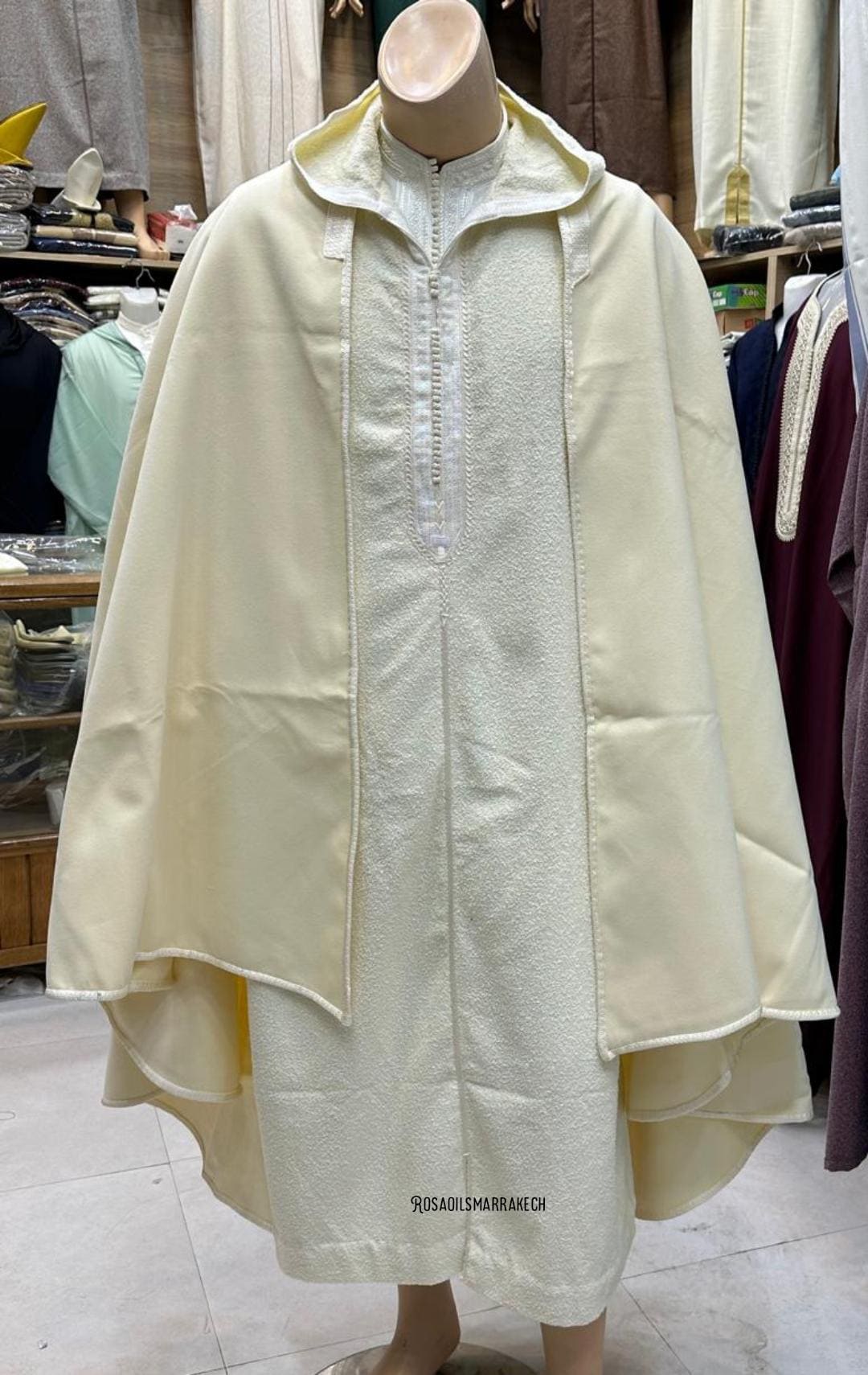 Moroccan Djellaba & Hooded Selham – Cream Wool Winter Cloak for Men ...